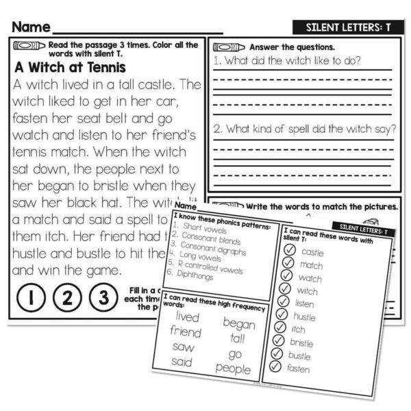 2nd Grade Decodable Phonics Passage - Silent Letters - T - Lucky Little ...