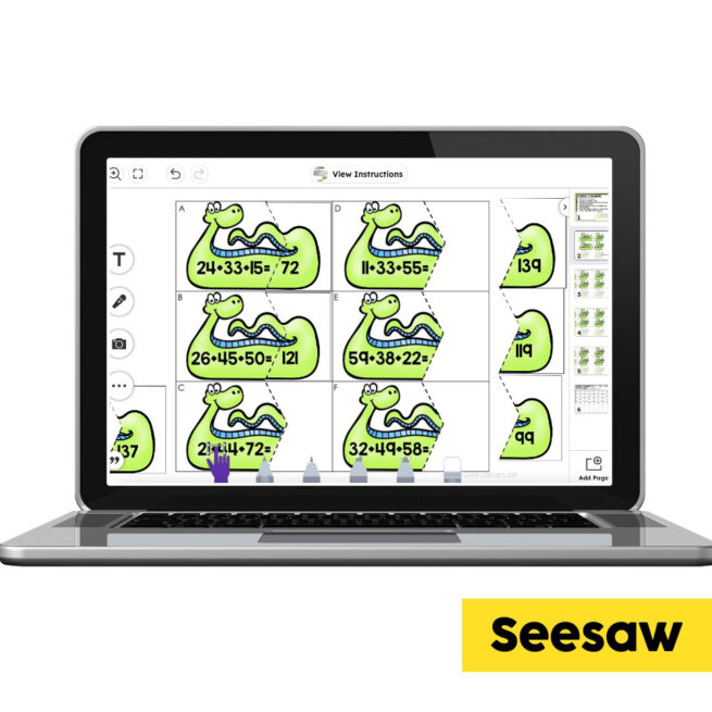 Digital Seesaw - 2nd Grade July Math Center - Adding 3 Numbers - Lucky ...