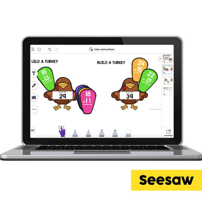 Digital Seesaw - 2nd Grade November Math Center - 2 Digit Addition ...