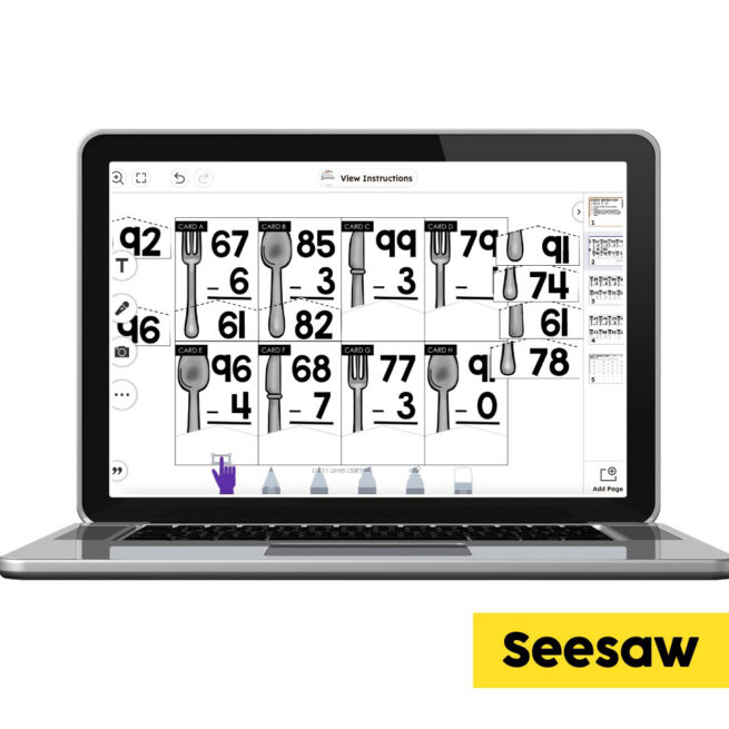 Digital Seesaw - 2nd Grade November Math Center - 2 Digit Subtraction ...