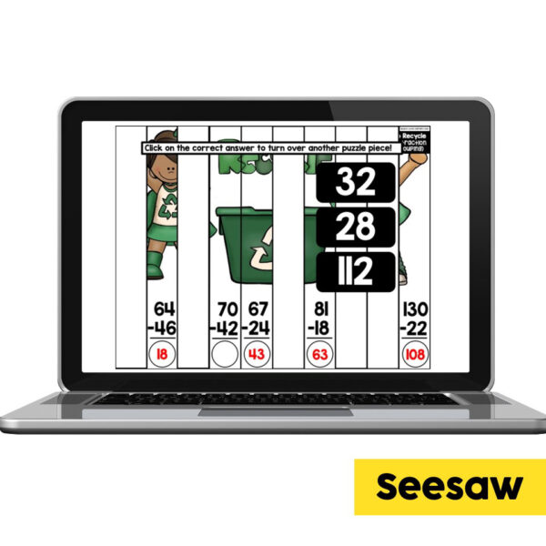 Digital Seesaw April Math Puzzle - 2-Digit Subtraction With Regrouping ...
