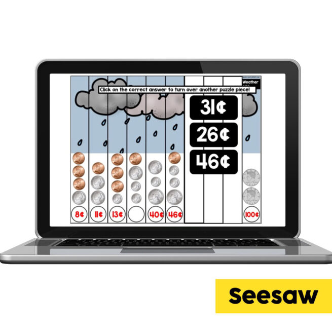Digital Seesaw April Math Puzzle - Counting Coins - Lucky Little Learners