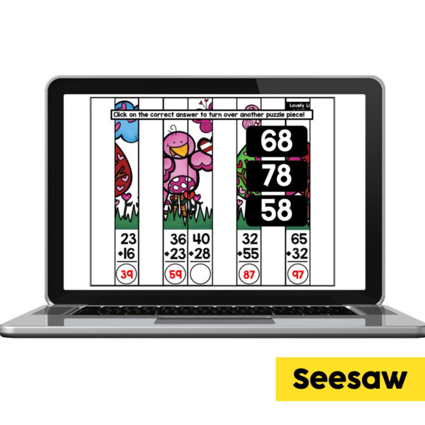 Digital Seesaw February Math Puzzles - 2-Digit Addition Without ...