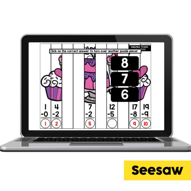 Digital Seesaw February Math Puzzles - Subtraction - Lucky Little Learners