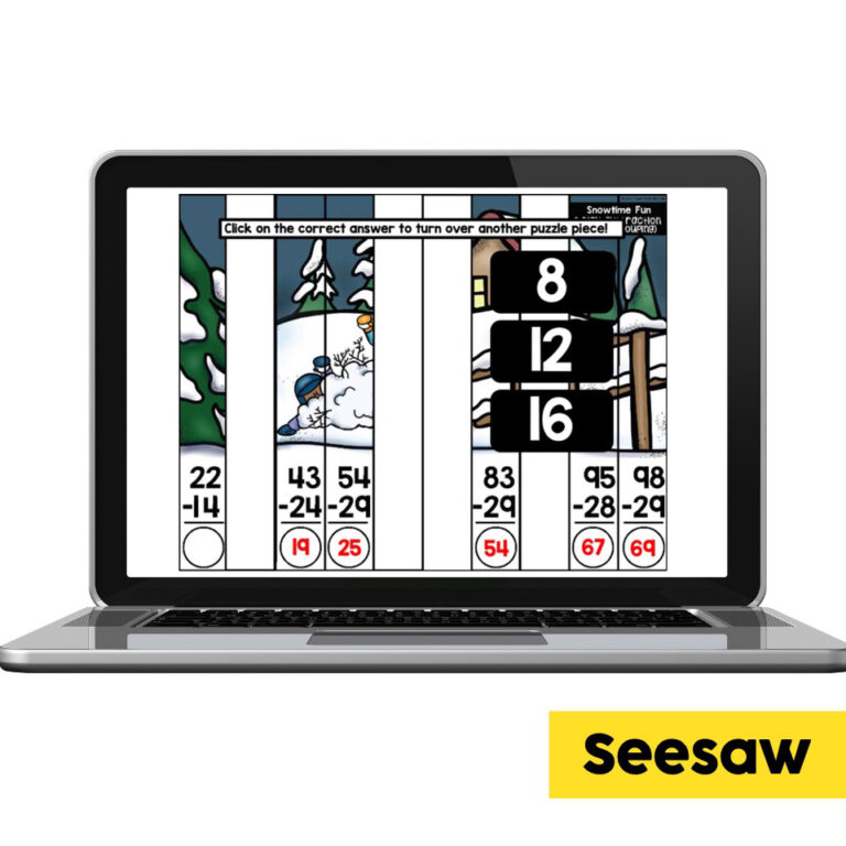 Digital Seesaw January Math Puzzles - 2-Digit Subtraction With ...