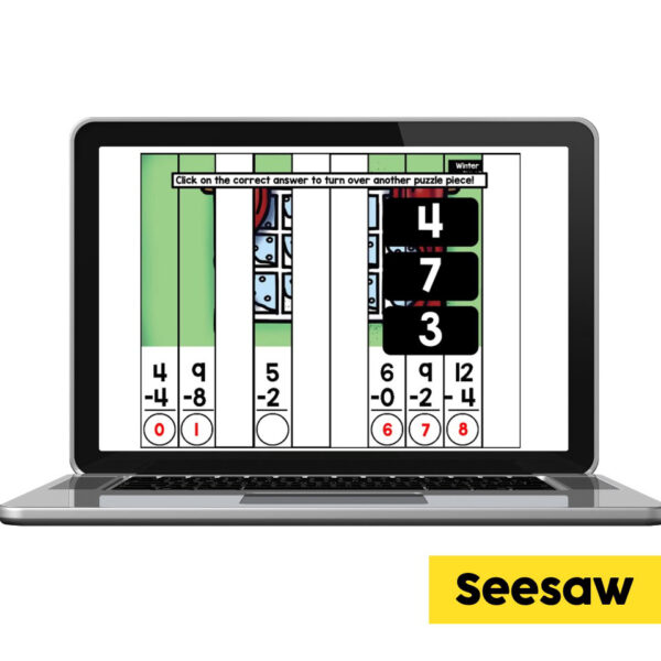 Digital Seesaw January Math Puzzles - Subtraction - Lucky Little Learners