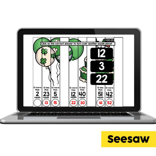 Digital Seesaw March Math Puzzle – 10 More, 10 Less - Lucky Little Learners