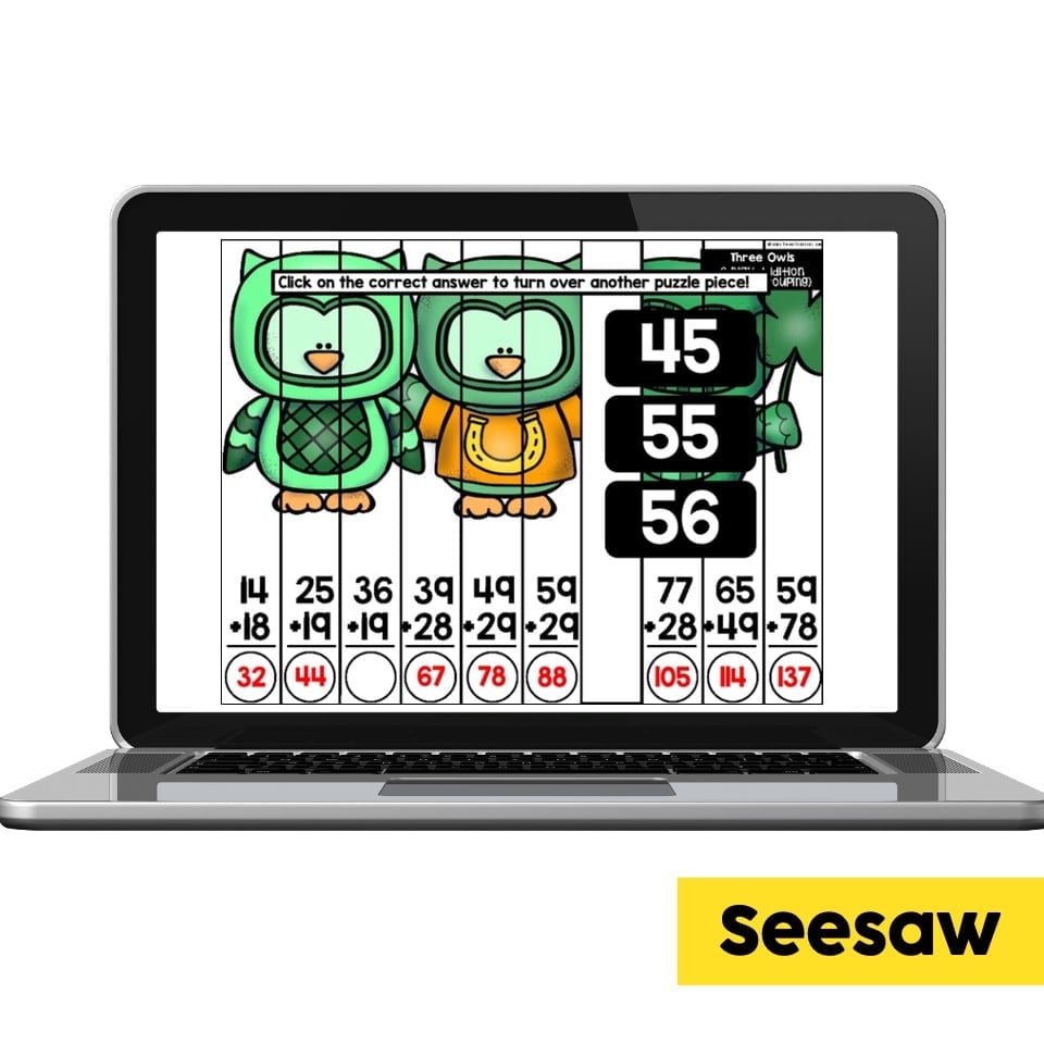 Digital Seesaw March Math Puzzle – 2-Digit Addition With Regrouping ...