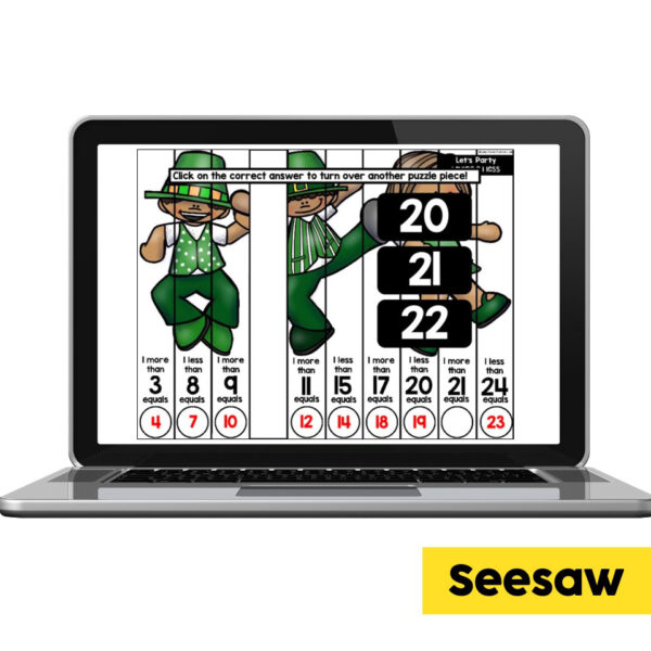Digital Seesaw March Math Puzzle - 1 More, 1 Less - Lucky Little Learners