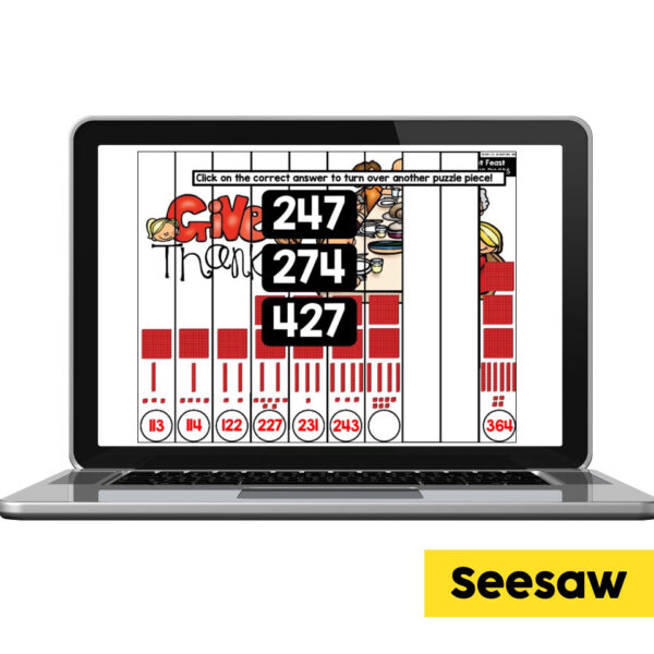 Digital Seesaw November Math Puzzle – Base Ten Blocks (3-Digit) - Lucky ...