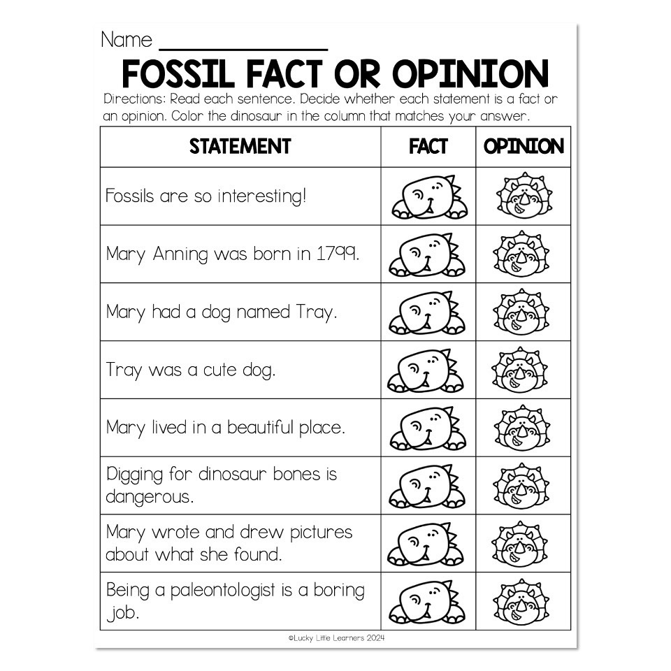 Dinosaur Transformation - Reading - Fossil Fact or Opinion - Lucky Little Learners