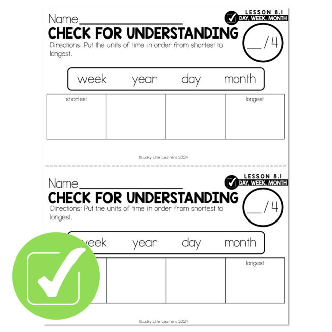 Lucky to Learn Math - 1st Grade - Lesson 8.1 - Calendar - Check for ...