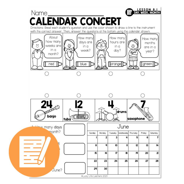 Lucky to Learn Math - 1st Grade - Lesson 8.1 - Calendar - Independent ...