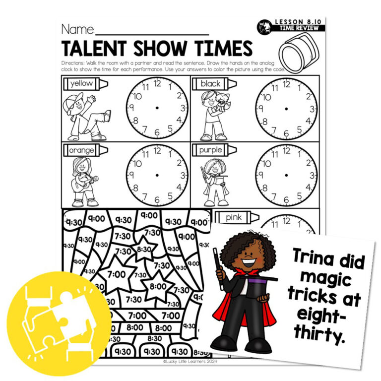 Lucky to Learn Math - 1st Grade - Lesson 8.10 - Time Review ...
