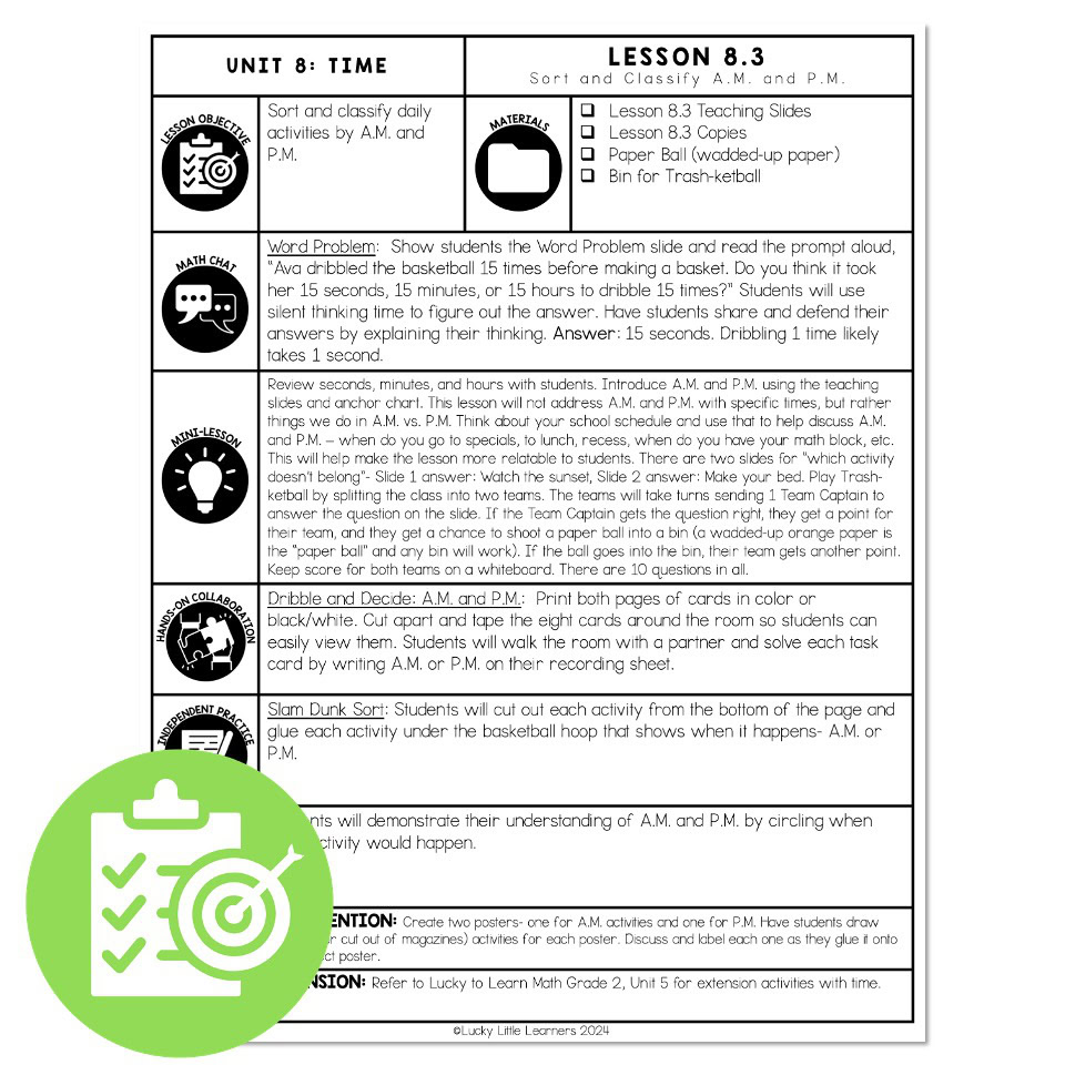 Lucky to Learn Math - 1st Grade - Lesson 8.3 - A.M. and P.M. - Lesson ...
