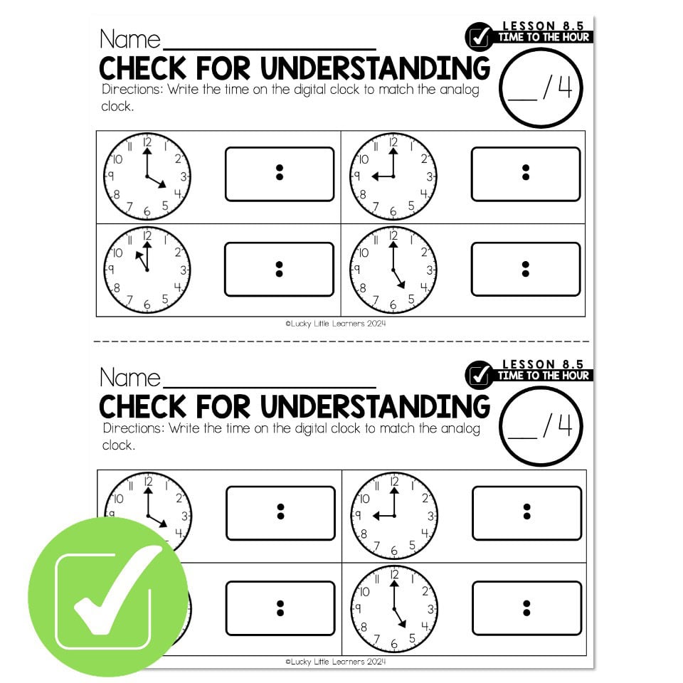 Lucky to Learn Math - 1st Grade - Lesson 8.5 - Check for Understanding ...
