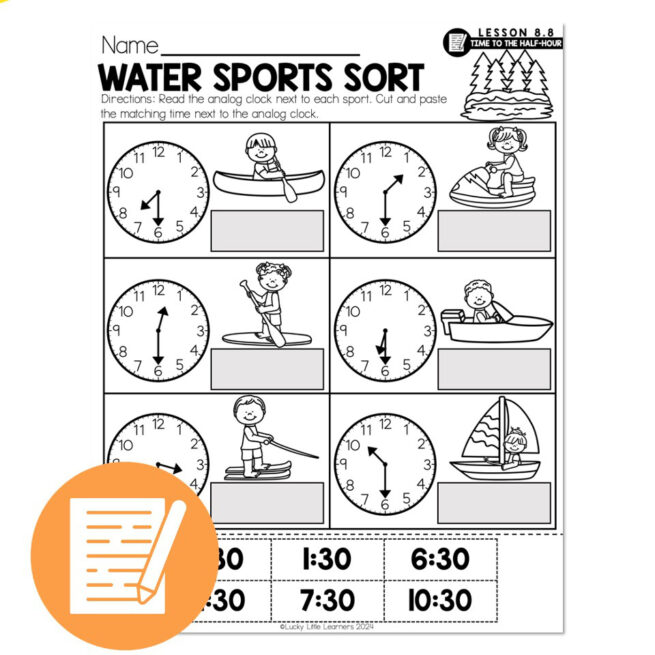 Lucky to Learn Math - 1st Grade - Lesson 8.8 - Time to the Half Hour ...