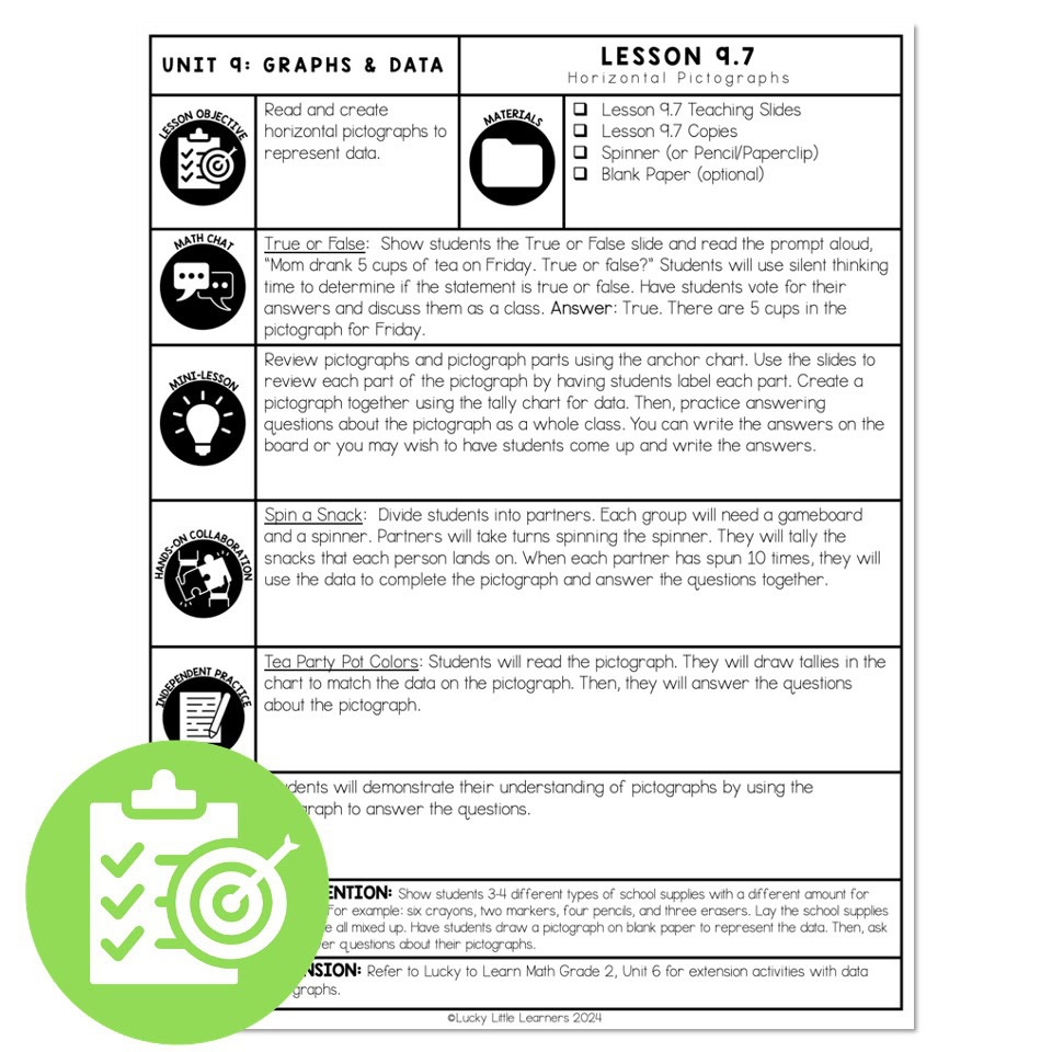 Lucky to Learn Math - 1st Grade - Lesson 9.7 - Pictographs - Lesson ...
