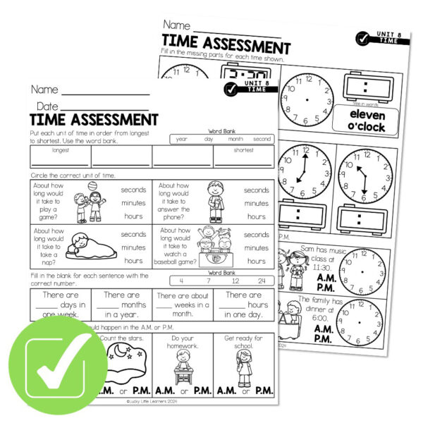 Lucky to Learn Math - 1st Grade - Unit 8 Time - Assessment - Lucky ...