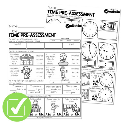 Lucky to Learn Math - 1st Grade - Unit 8 Time - Pre-Assessment - Lucky ...