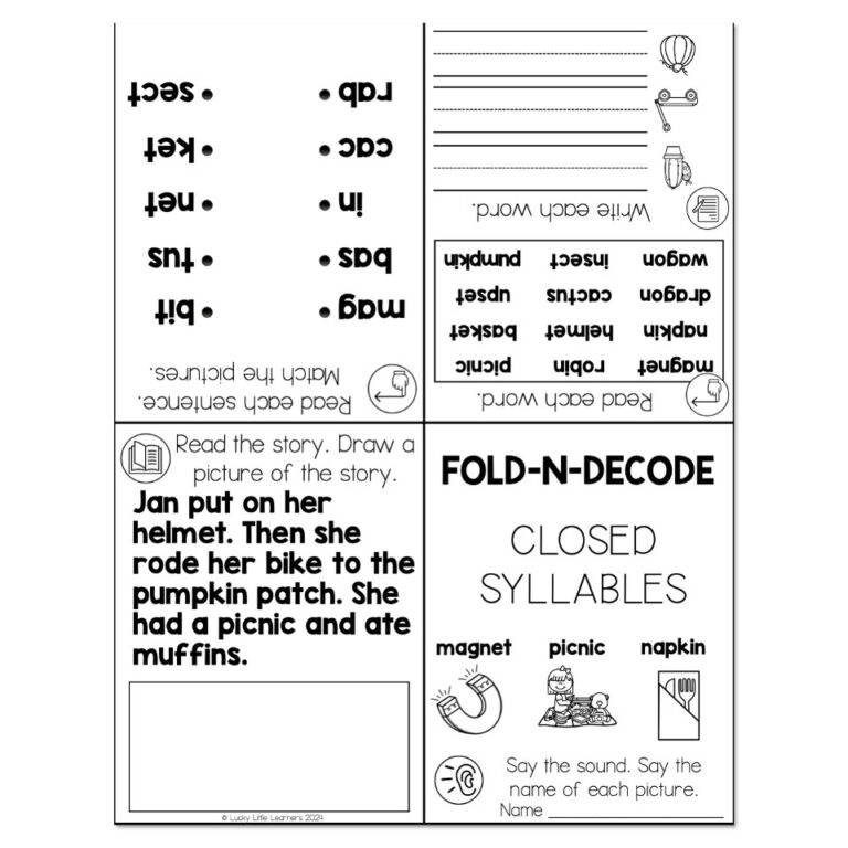 Lucky to Learn Phonics - Syllables - Closed Syllables - Fold-N-Decode ...