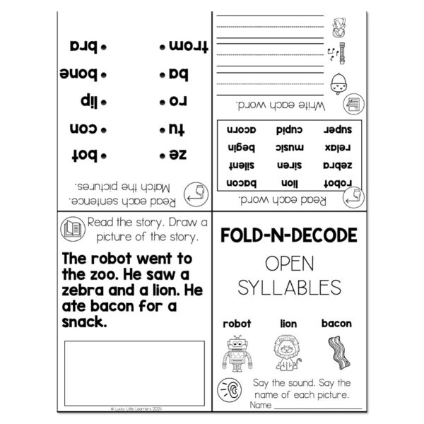 Lucky to Learn Phonics - Syllables - Open Syllables - Fold-N-Decode ...
