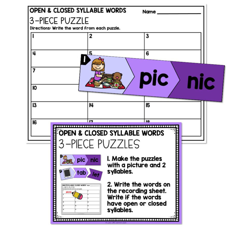 Lucky to Learn Phonics - Syllables - Open and Closed Syllables - 1st ...