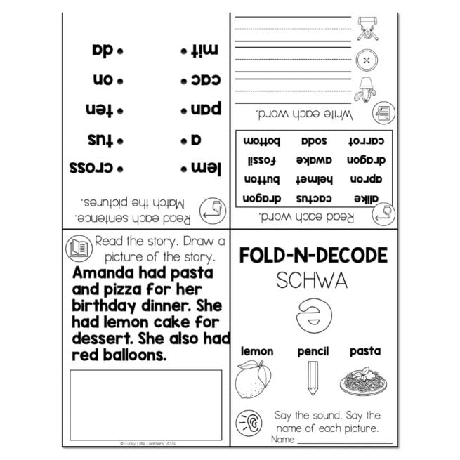 Lucky to Learn Phonics - Syllables - Schwa Syllables - Fold-N-Decode ...
