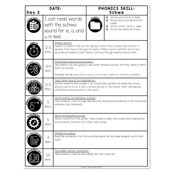 Lucky to Learn Phonics - Syllables - Schwa Syllables - Lesson Plan Day ...