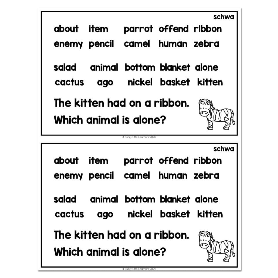 Lucky to Learn Phonics - Syllables - Schwa Syllables - Word and ...