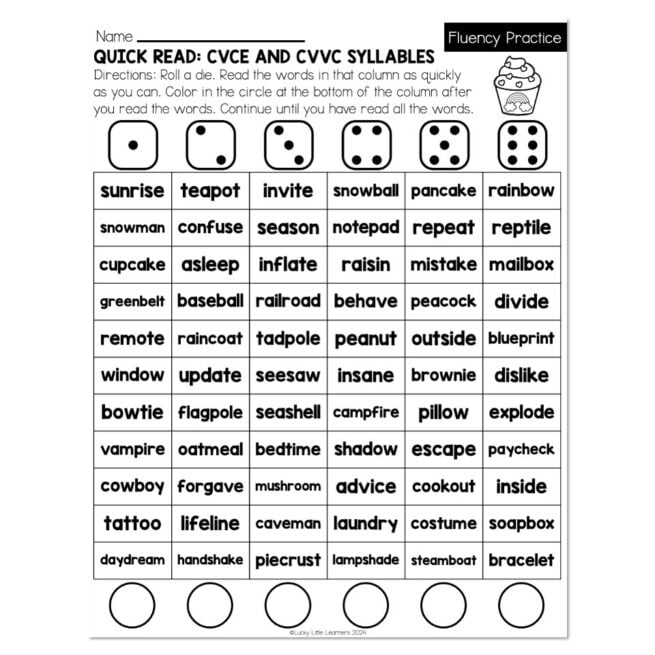 Lucky to Learn Phonics - Syllables - Silent E and Vowel Team Syllables ...