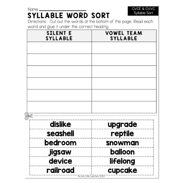 Lucky to Learn Phonics - Syllables - Silent E and Vowel Team Syllables ...