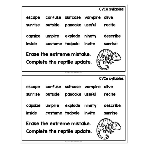 Lucky to Learn Phonics - Syllables - Silent E and Vowel Team Syllables ...