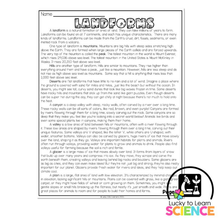 Luckiy to Learn Science - Landforms - Reading Passage Article - Lucky ...