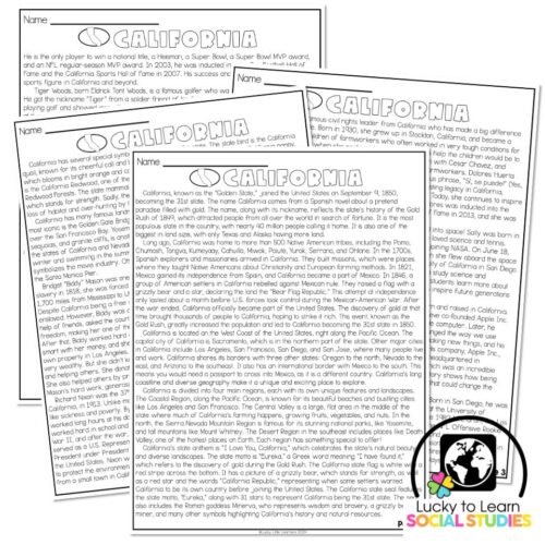 Lucky to Learn Social Studies - US States - California - Reading ...