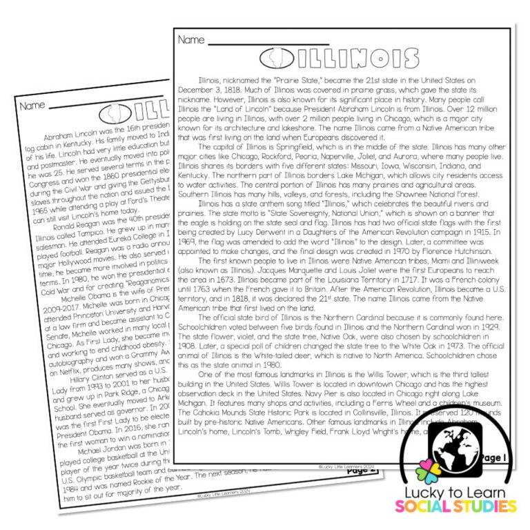 Lucky to Learn Social Studies - US States - Illinois - Reading Passage ...