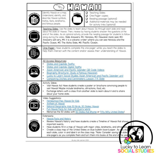 Lucky to Learn Social Studies - US States - Hawaii - Teacher's Guide ...