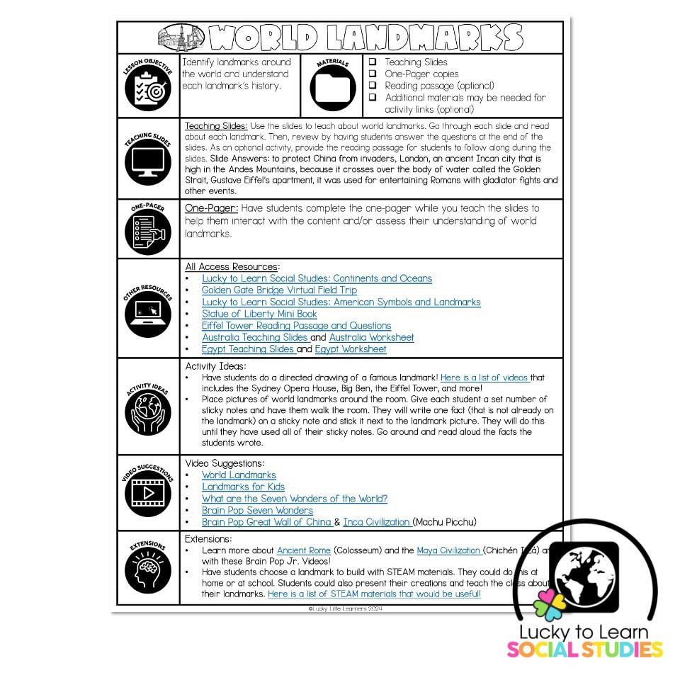 Lucky to Learn Social Studies - World Landmarks - Teacher's Guide ...