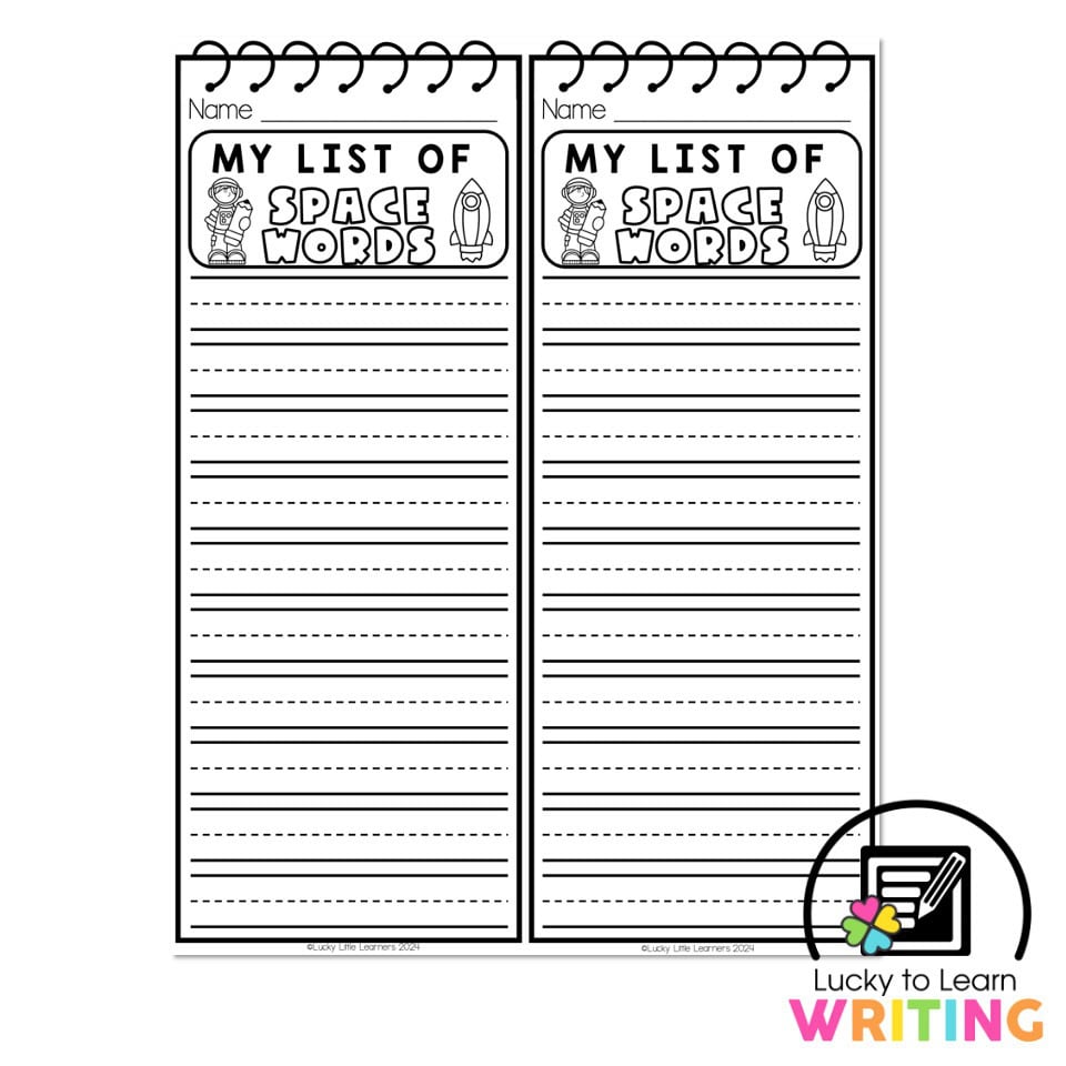 Lucky to Learn Writing - Unit 1 Foundations - Week 1 – List – Space ...