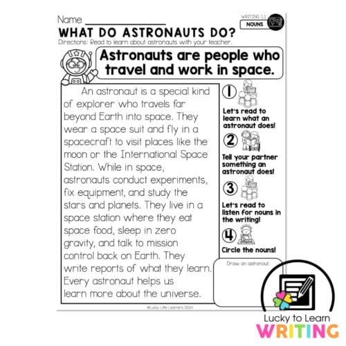 Lucky to Learn Writing - Unit 1 Foundations - Writing 1.1 - Nouns ...