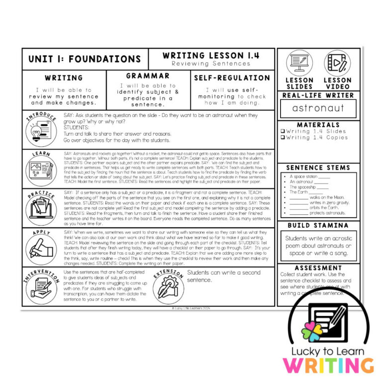 Lucky to Learn Writing - Unit 1 Foundations - Writing 1.4 - Revise and ...