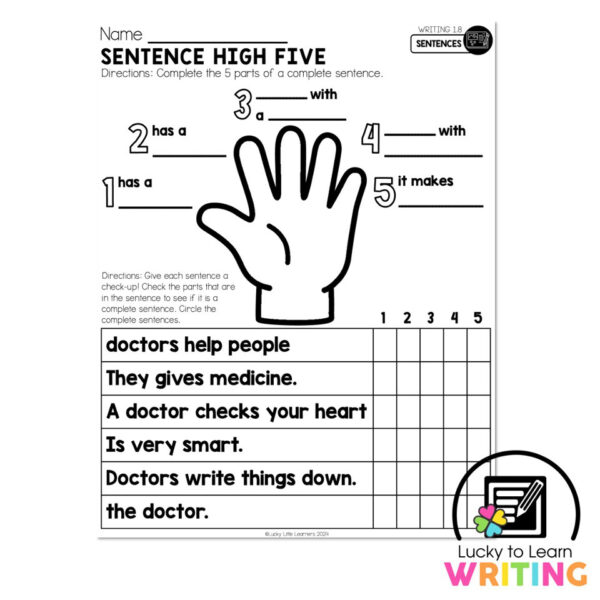 Lucky to Learn Writing - Unit 1 Foundations - Writing 1.8 - Sentences ...