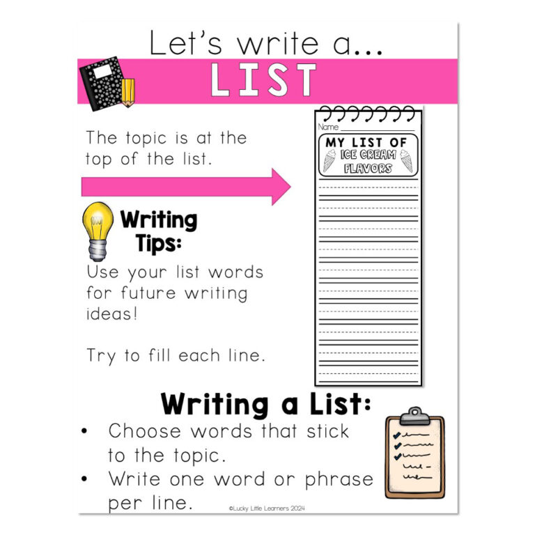 Monthly Writing Centers - List - Anchor Chart - Lucky Little Learners