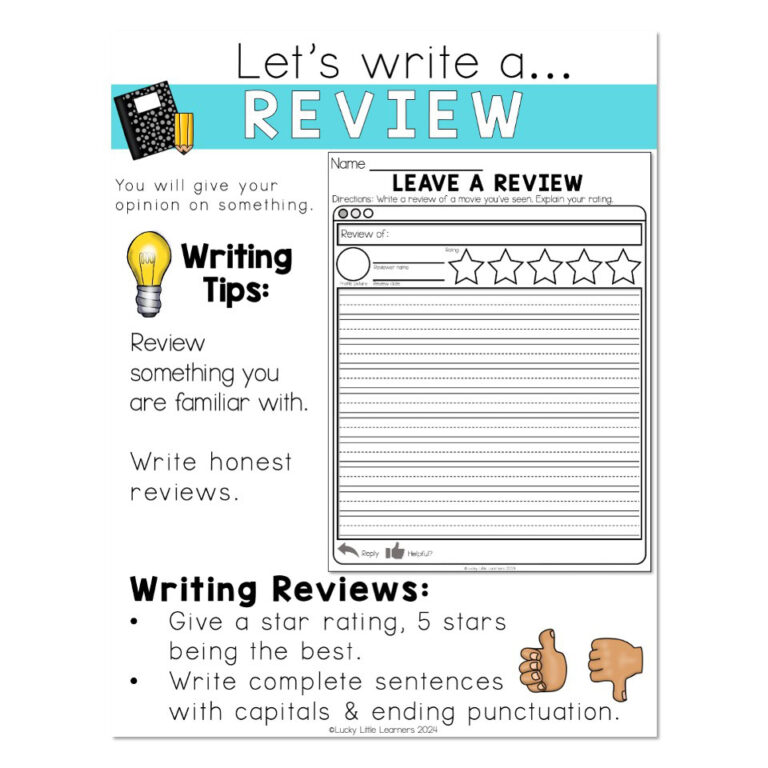 Monthly Writing Centers - Review - Anchor Chart - Lucky Little Learners