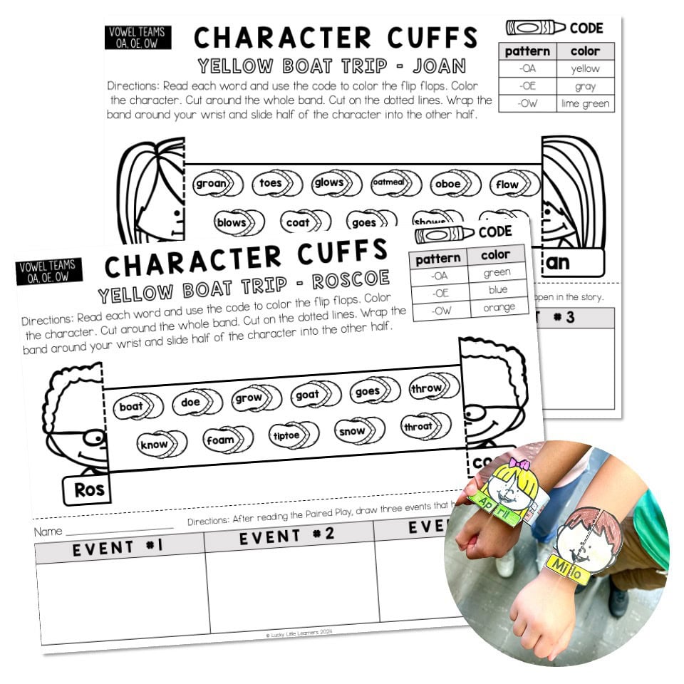 Paired Play - Character Cuffs - Vowel Teams OE OW OA - Yellow Boat Trip ...