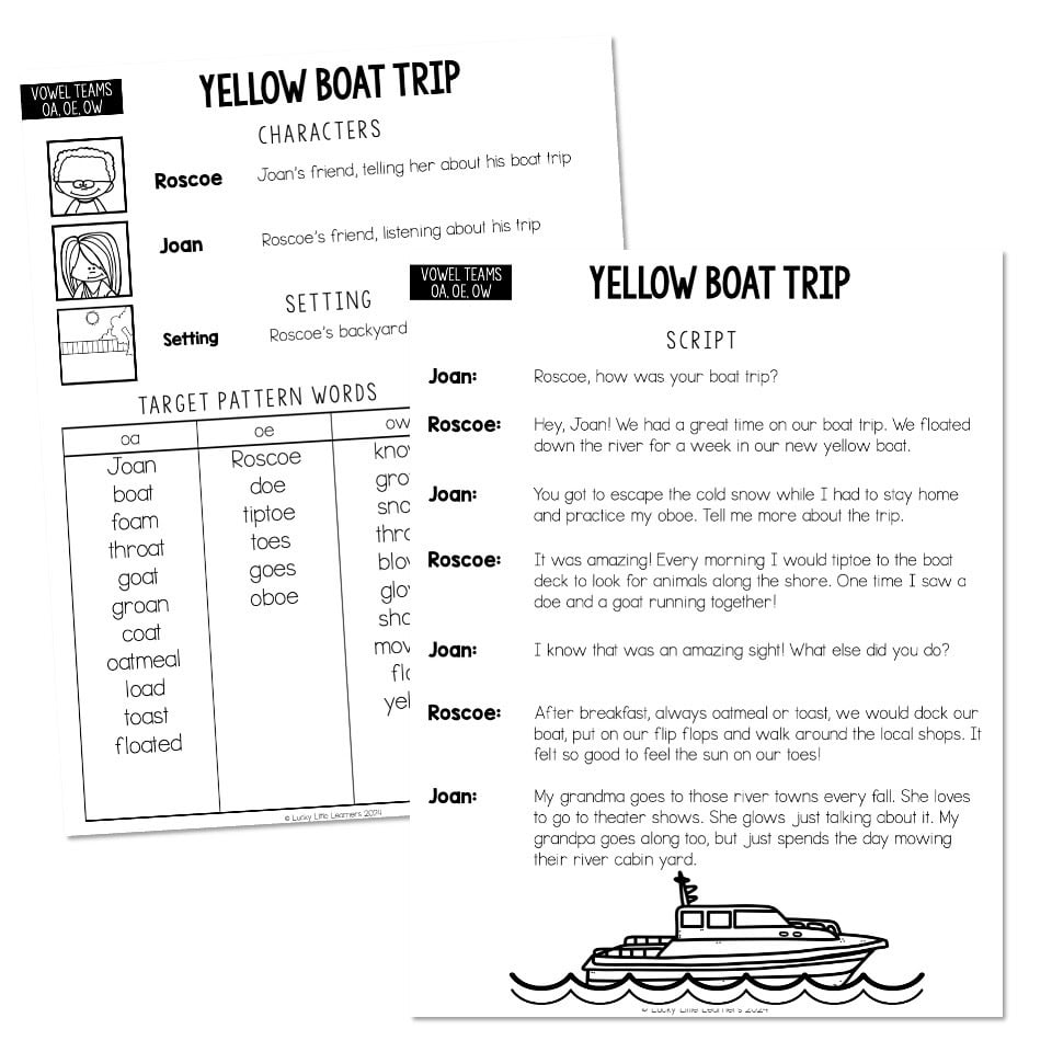 Paired Play - Vowel Teams OA OE OW - Yellow Boat Trip - Lucky Little ...