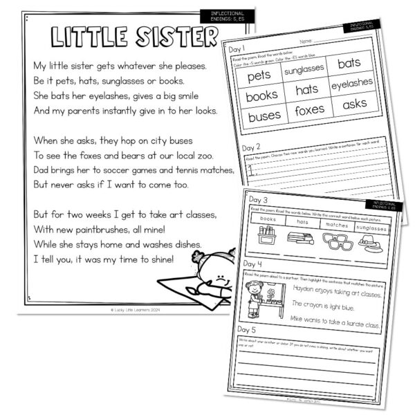 Phonics Poems - Inflectional Endings S and ES - Lucky Little Learners