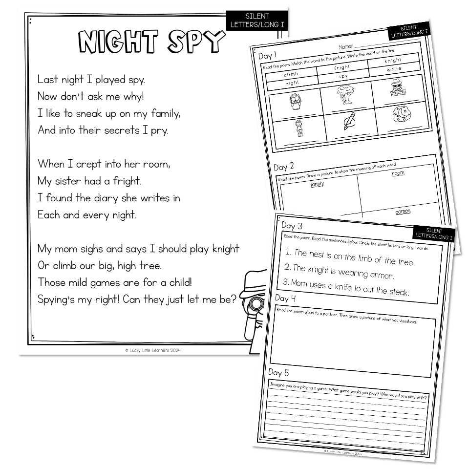 Phonics Poems - Silent Letters and Long I - Lucky Little Learners