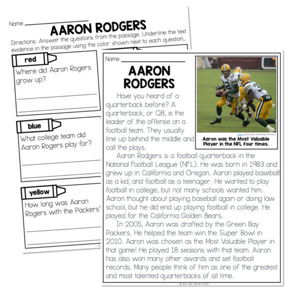 Reading Passage - Biography - Athlete - Football - Aaron Rodgers ...