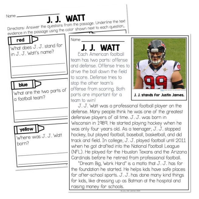 Reading Passage - Biography - Athlete - Football - J J Watt - Lucky ...